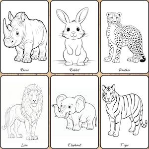 Wild Animals Coloring Pages for Kids, Coloring Page Bundle Wall Art ...