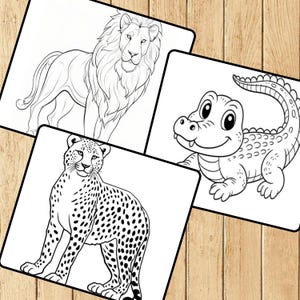 Wild Animals Coloring Pages for Kids, Coloring Page Bundle Wall Art ...