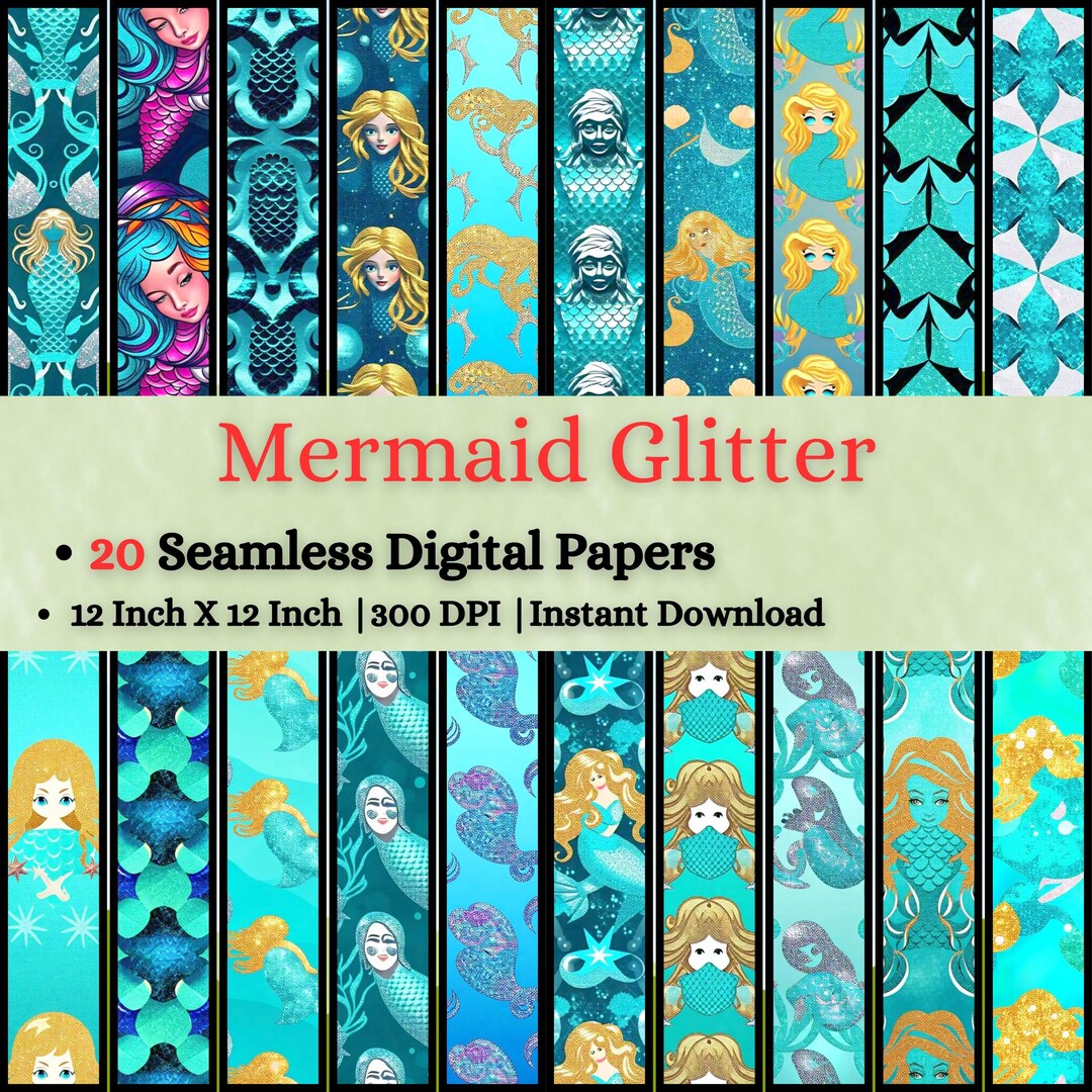 20 Mermaid Glitter Digital Paper,glitter Texture Template,scrapbook ...