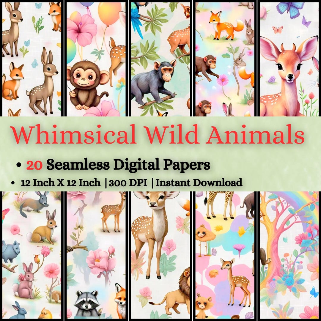 Whimsical Wild Animals Digital Paper,seamless Digital Download ...