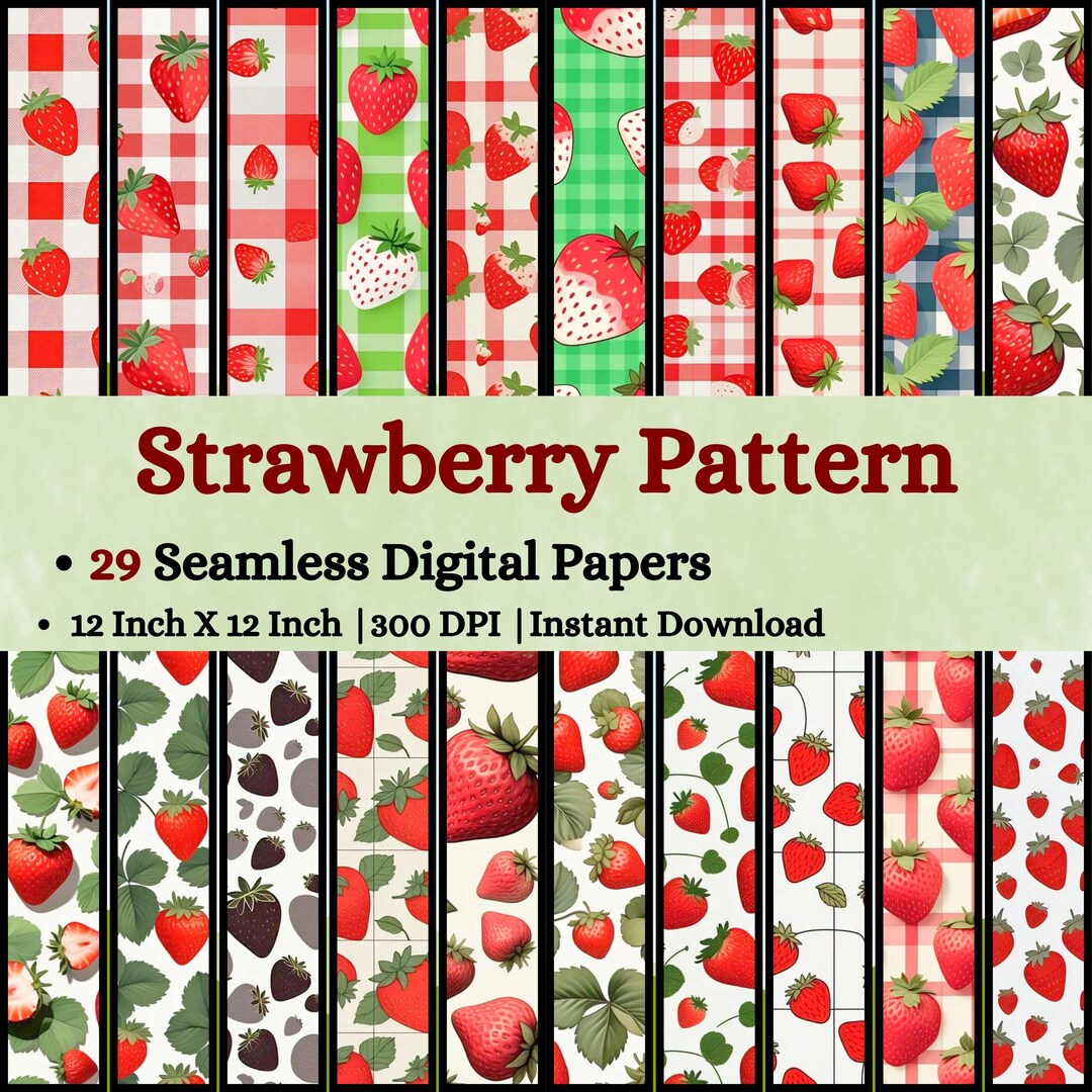 Strawberry Pattern Digital Paper,digital Strawberry Download,strawberry ...