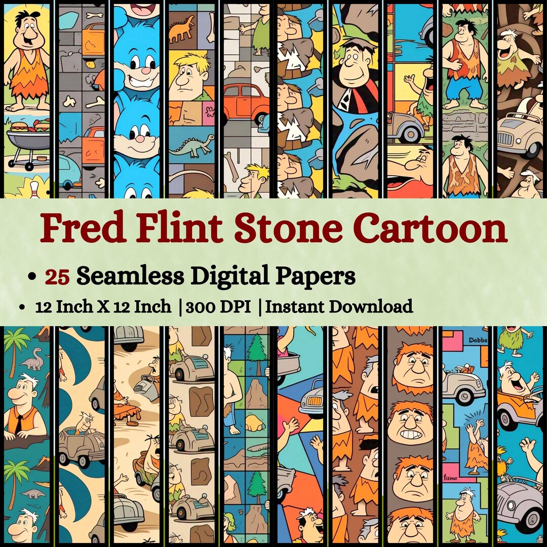 Fred Flintstone Cartoon Seamless Pattern,digital Fred Flintstone ...