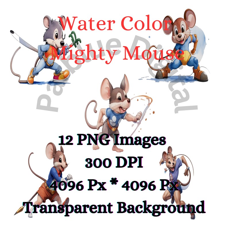 Mighty Mouse With Transparent Backgrounds Clip Art 12 High Quality Pngs ...