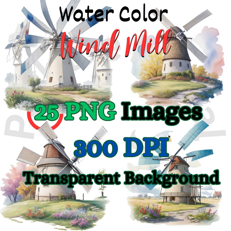 Windmill Clip Art,windmill Digital Download,windmill Png,windmill ...