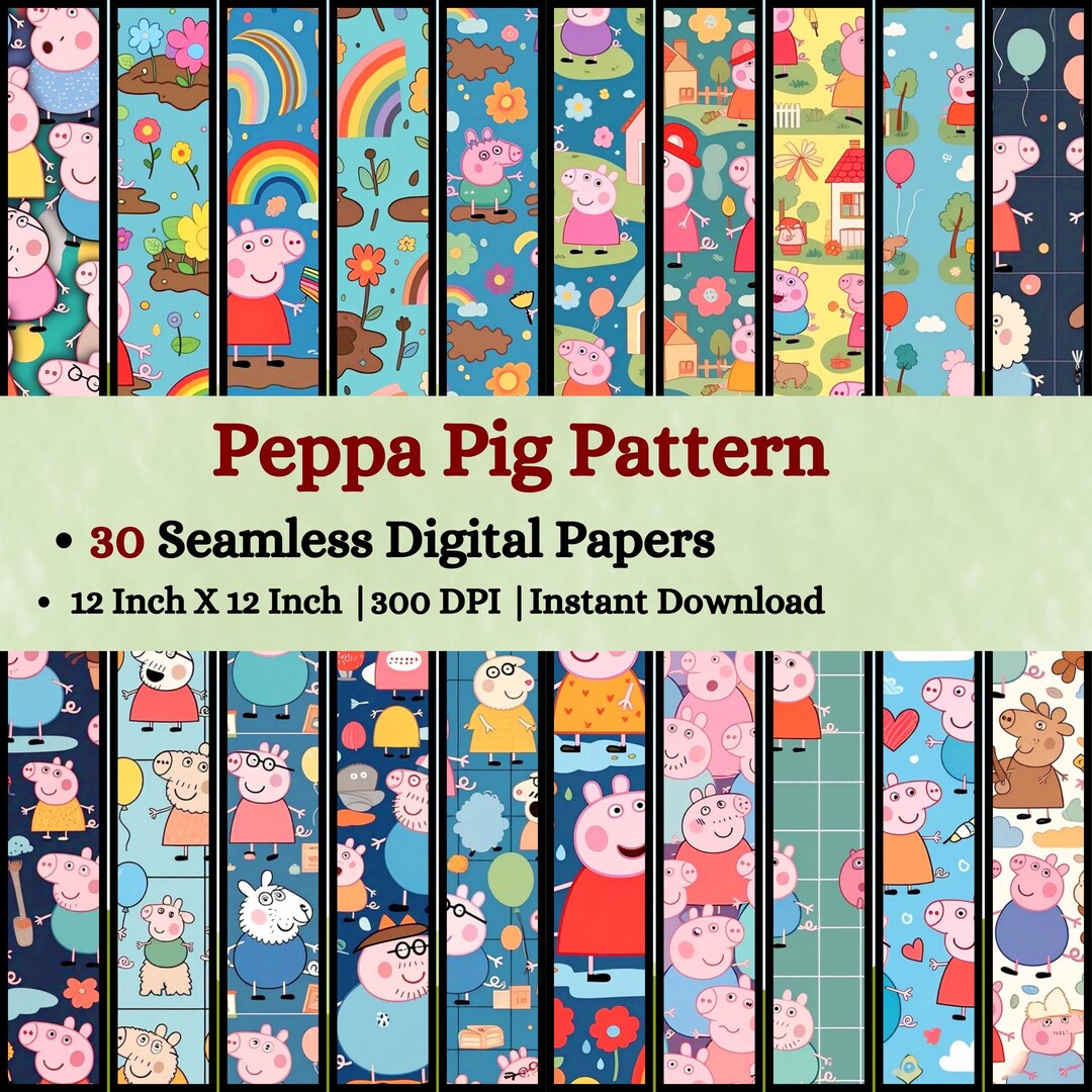 Peppa Pig Seamless Pattern,digital Peppa Pig Download,digital Cartoon ...
