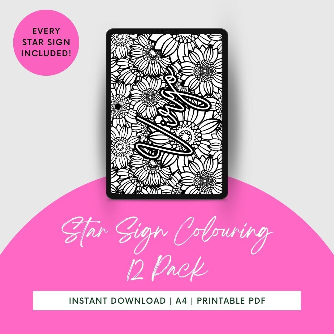 Printable Star Sign Colouring Pages - 12 Pack - Etsy