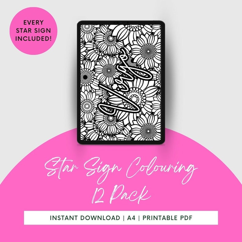Printable Star Sign Colouring Pages - 12 Pack - Etsy