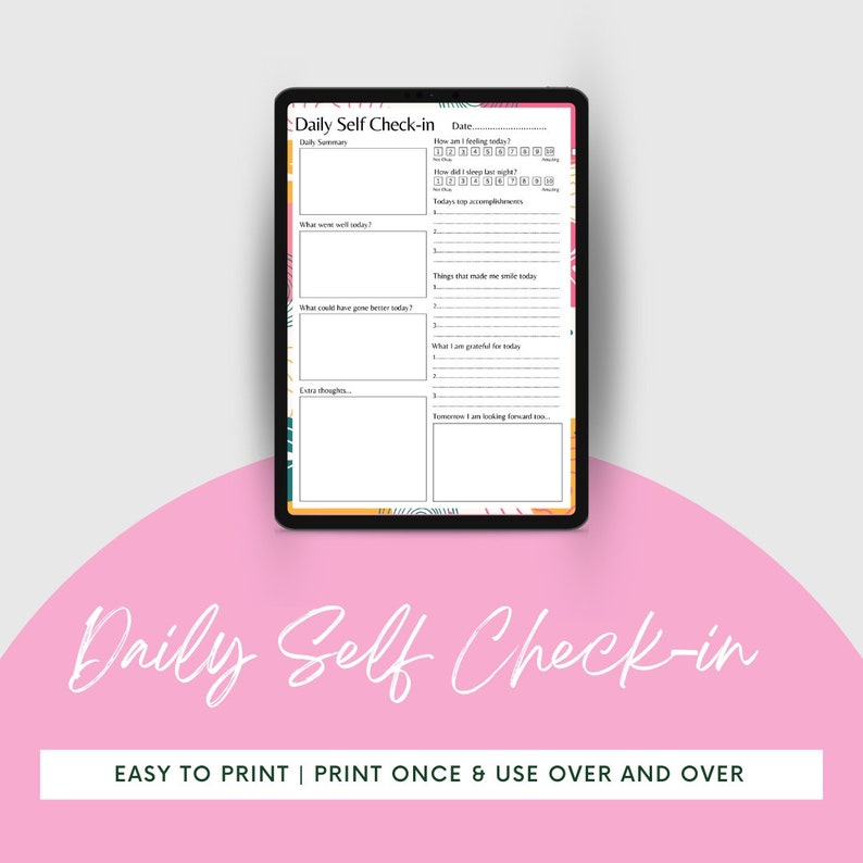 Printable Daily Self Check-in Sheet - Etsy