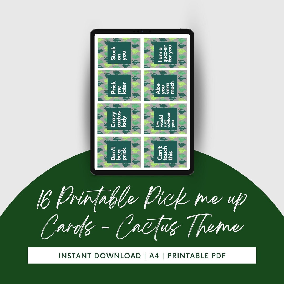 Printable Pick Me up Cards Cactus Theme - Etsy