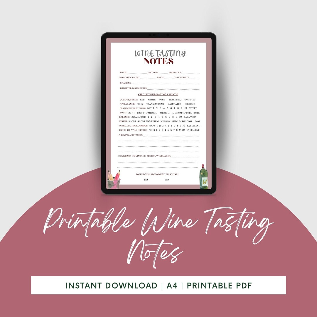 Printable Wine Tasting Notes - Etsy