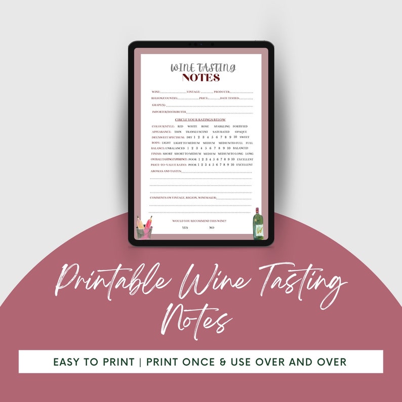 Printable Wine Tasting Notes - Etsy
