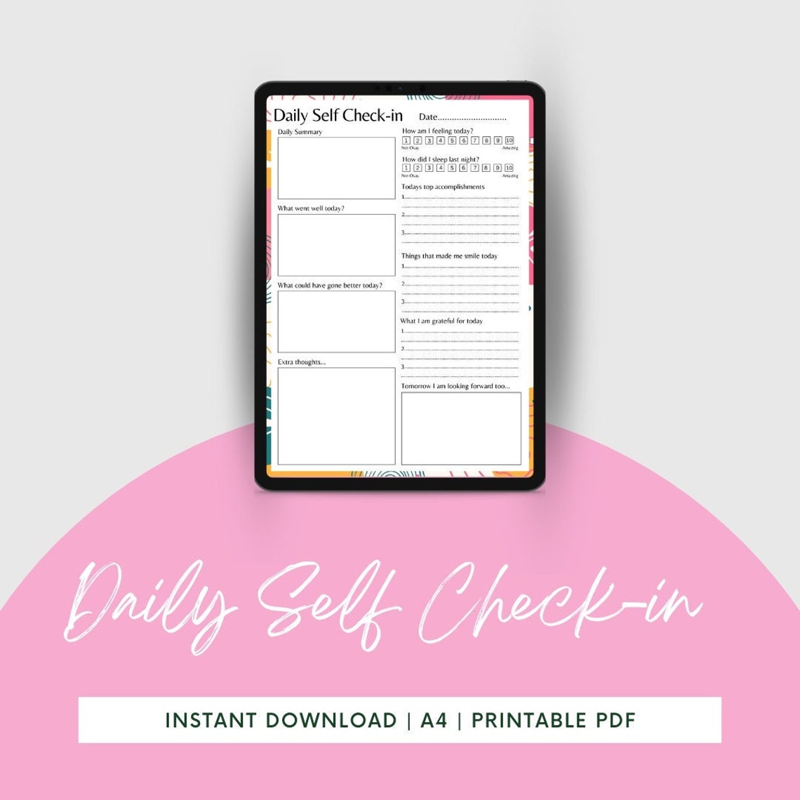 Printable Daily Self Check-in Sheet - Etsy