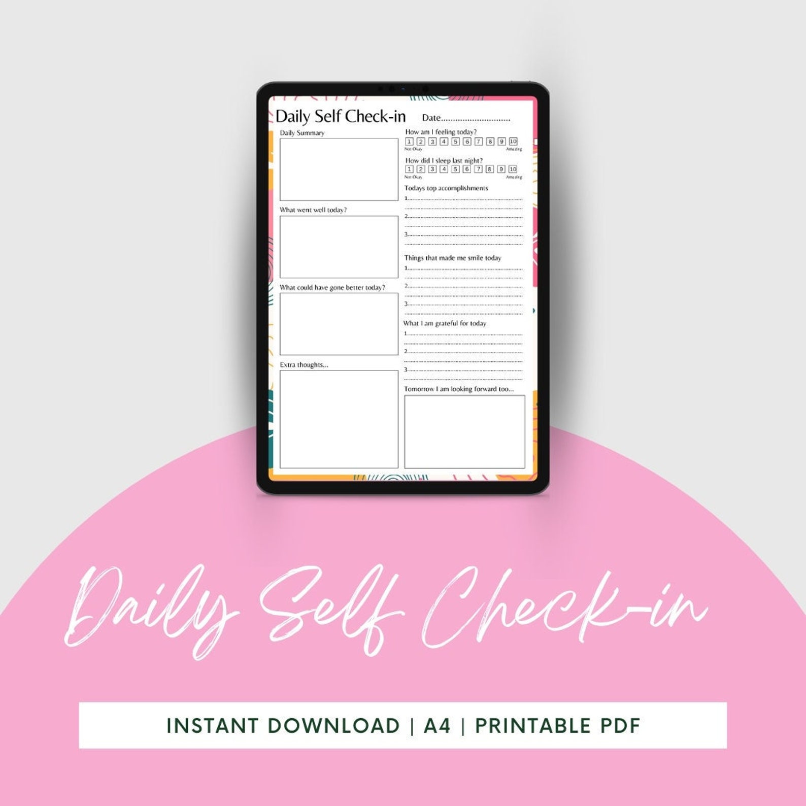 Printable Daily Self Check-in Sheet - Etsy