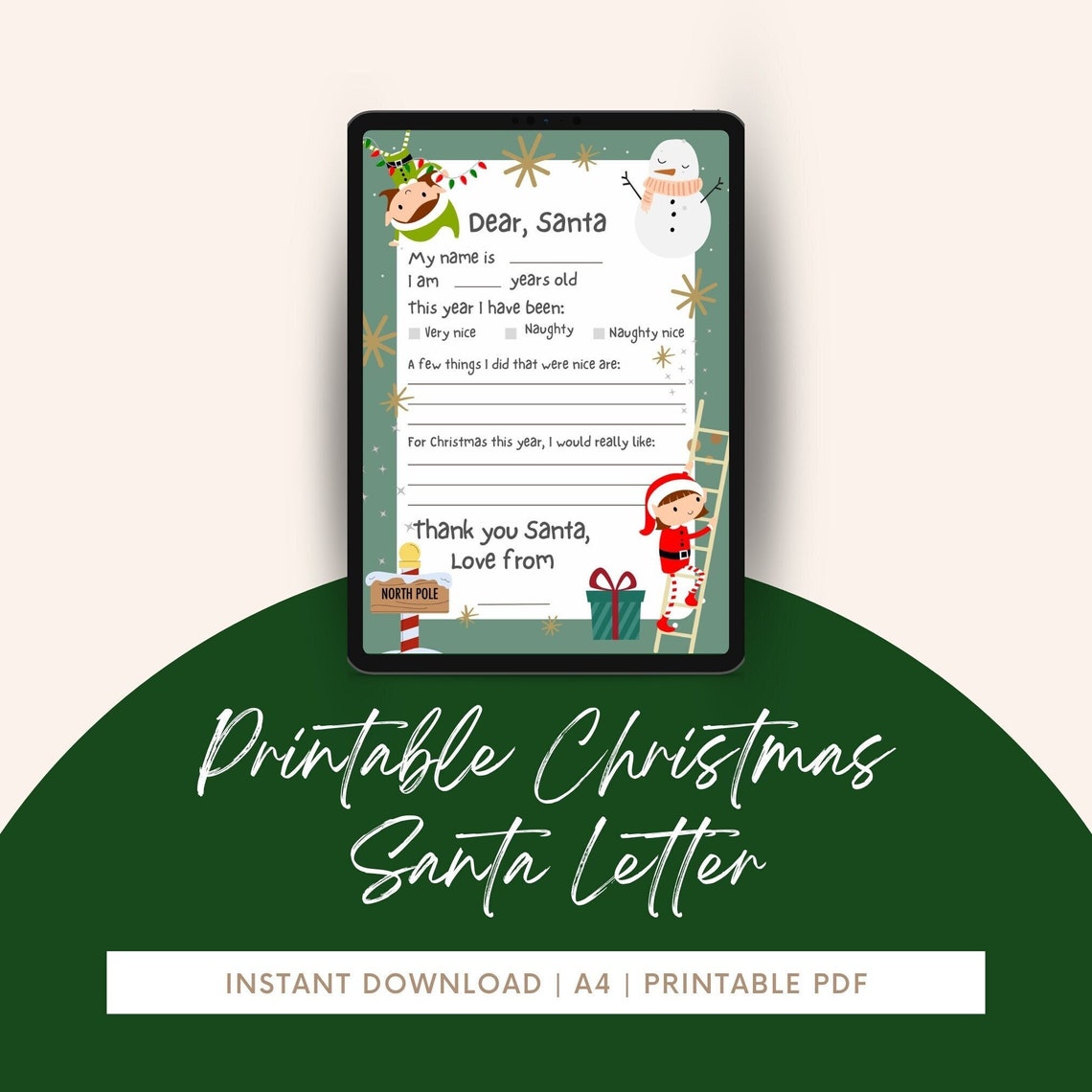 Printable Santa Letter, Printable Letter to North Pole - Etsy