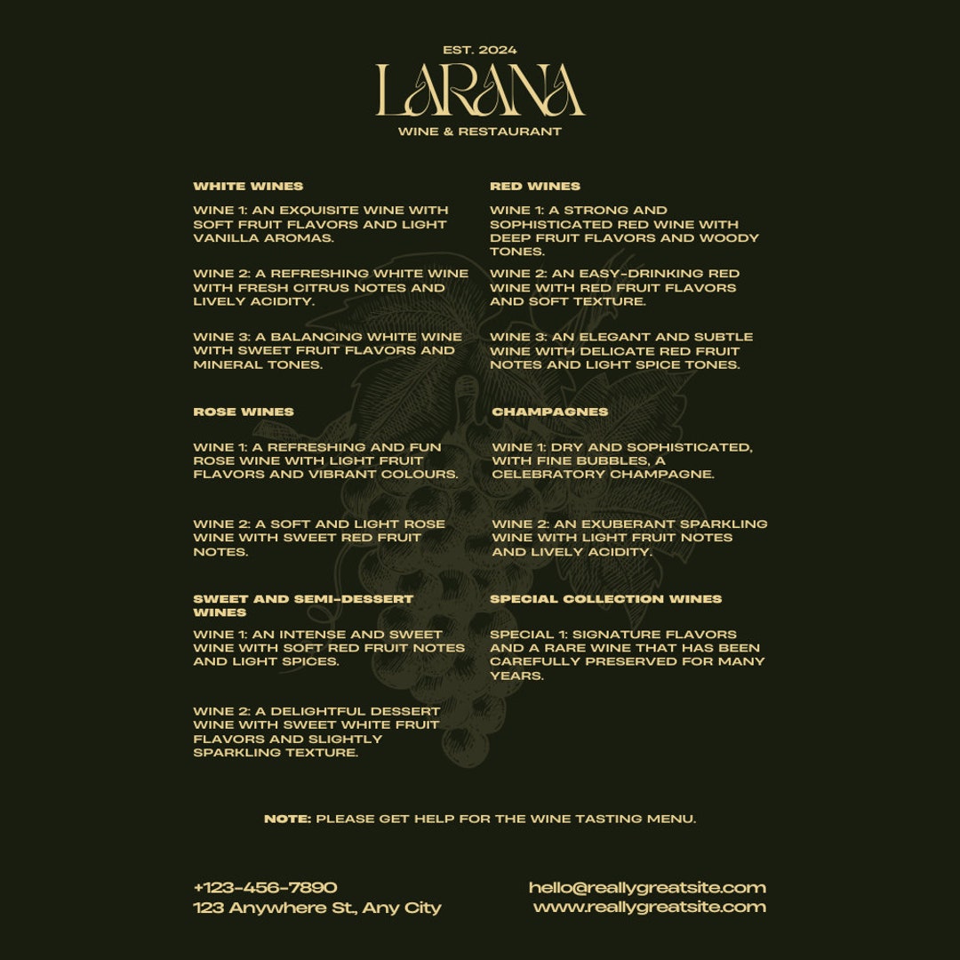 Fully Editable Wine List Template - MS Word | Indesign | Print-ready - Etsy