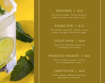 Fully Editable Cocktail Menu Template MS Word Indesign Print-ready - Etsy