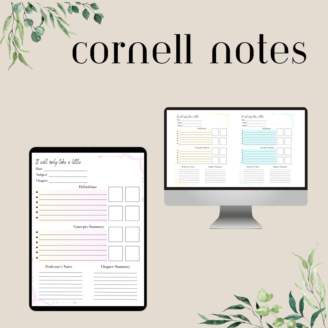 Cornell Notes Paper| Guided Notes| Notes Template| College Notes ...