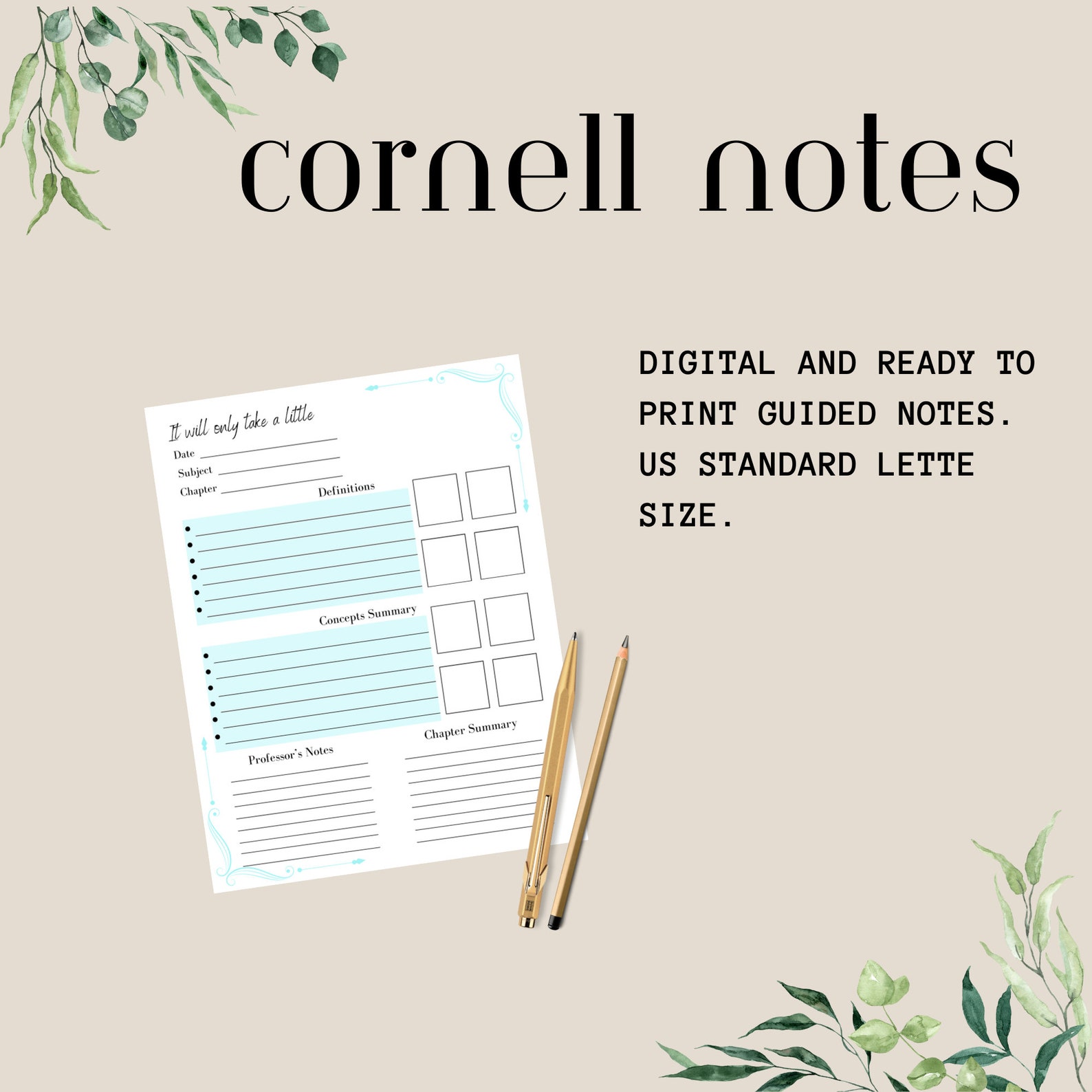 Cornell Notes Paper| Guided Notes| Notes Template| College Notes ...
