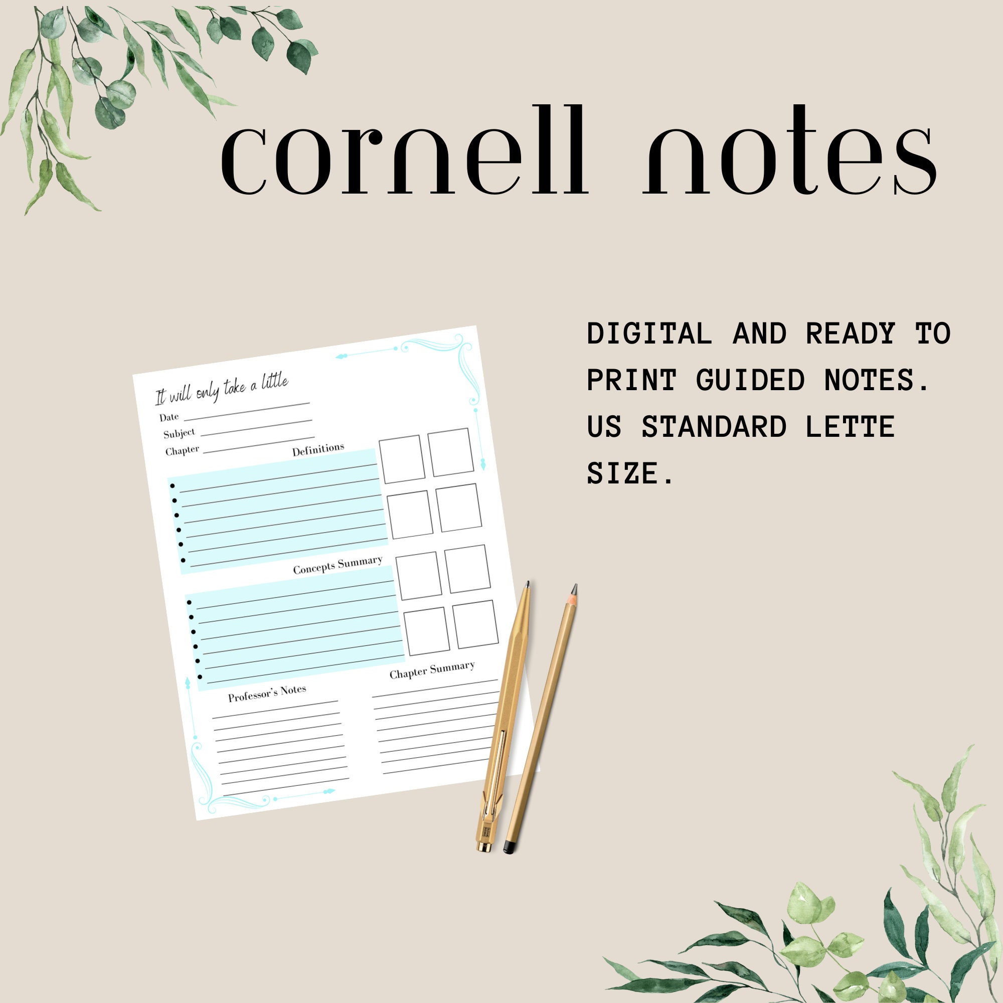 Cornell Notes Paper| Guided Notes| Notes Template| College Notes ...