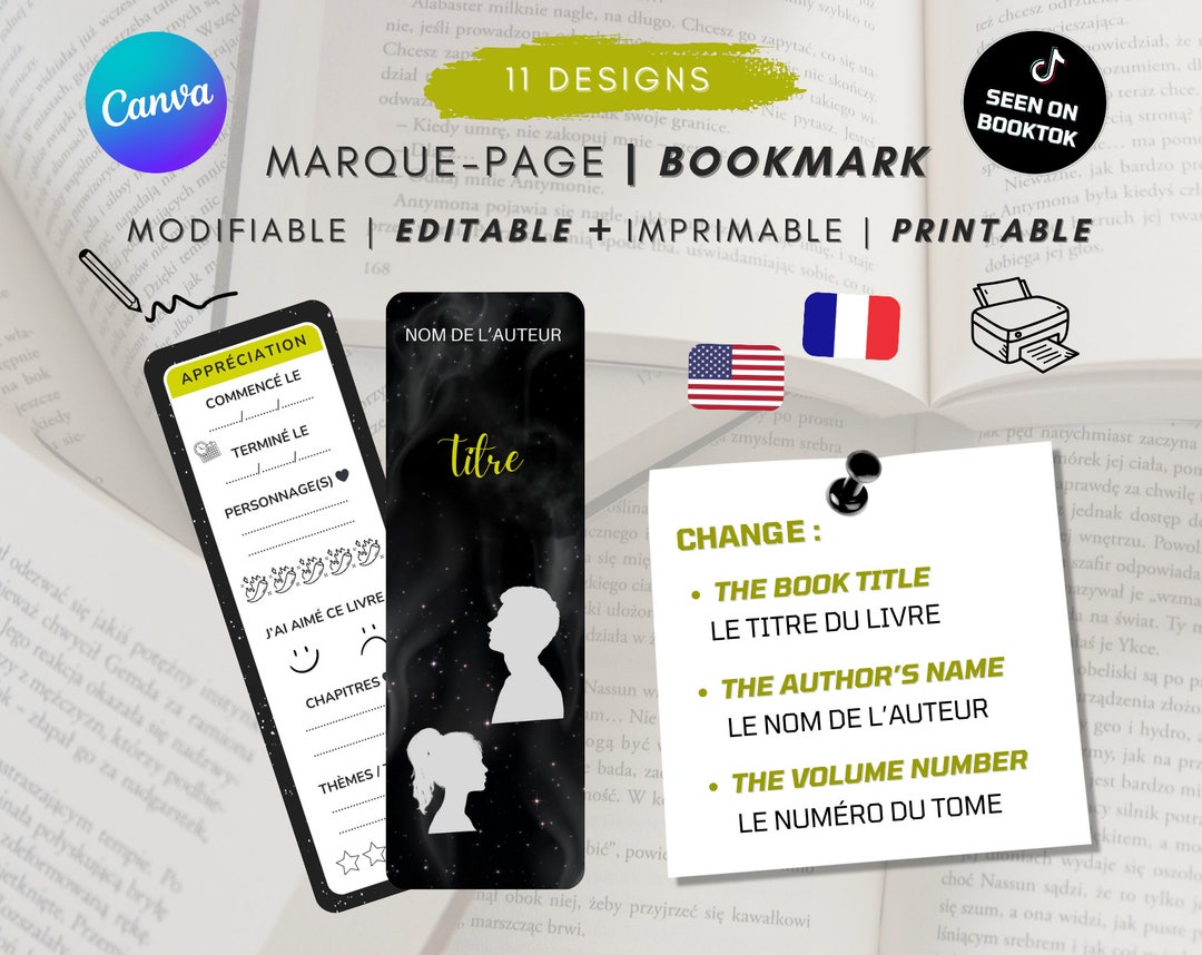 PRINTABLE and Editable BOOKMARK Canva Romance Book 11 Models to ...