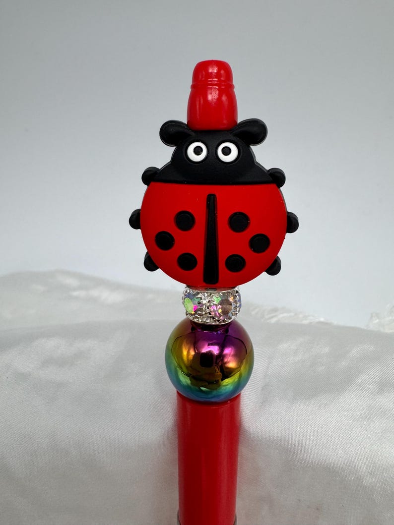 Ladybug Beaded Pen, Black Ink Pen, Custom Pen Gift, Cute Pens, Ladybug ...