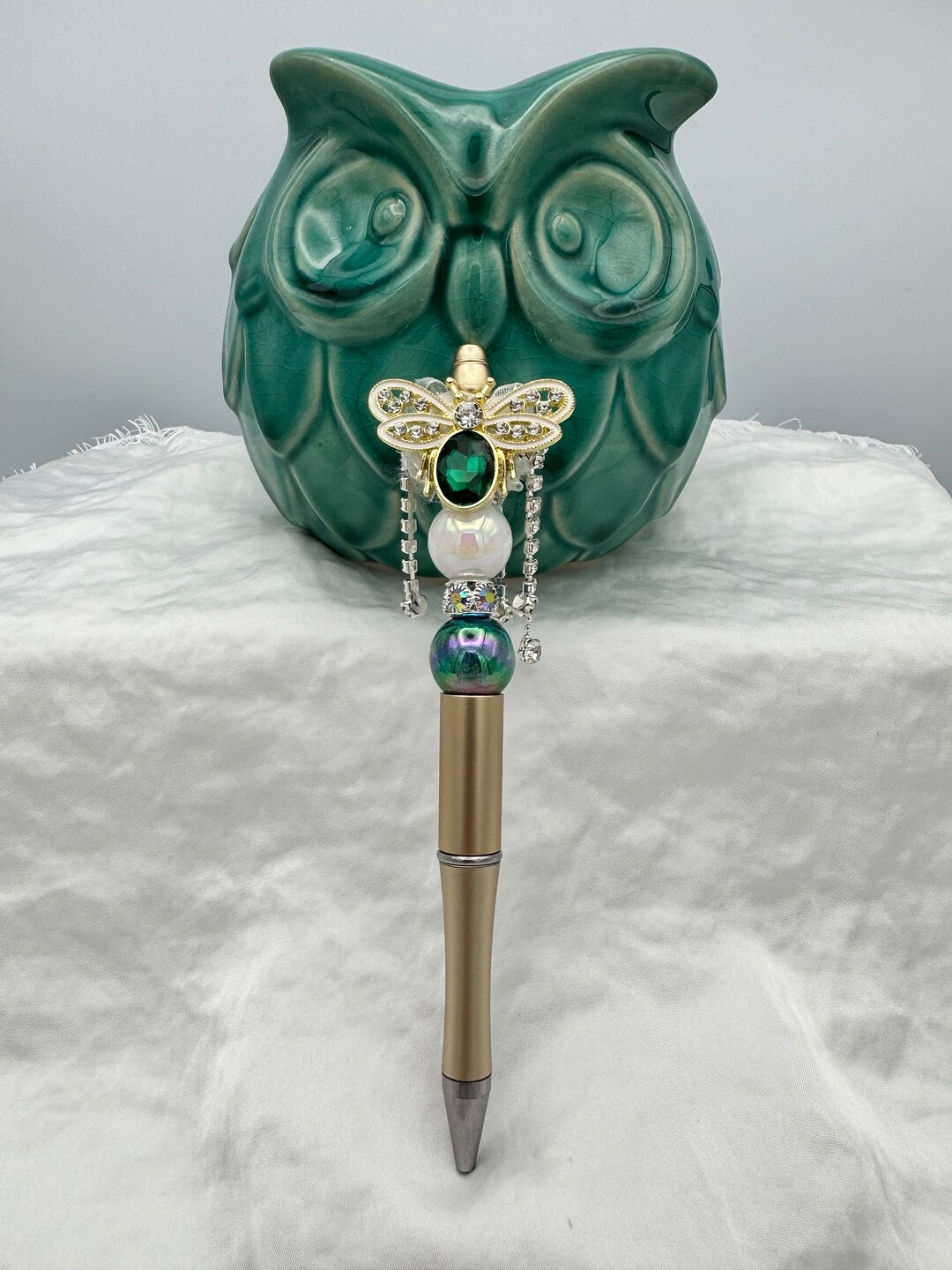 Emerald Bee Fancy Beaded Pen, Black Ink Pen, Fancy Bee With Emerald Gem ...