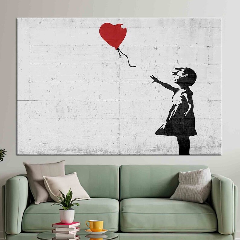 Banksy Girl With Balloon, Red Printed, Balloon Canvas, Balloon Art ...