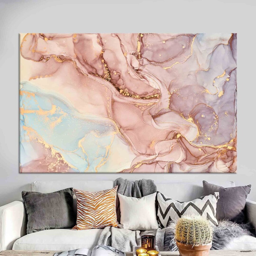 Marble Wall Art, Canvas, Pink Marble Canvas Painting, Marble Wall Decor ...