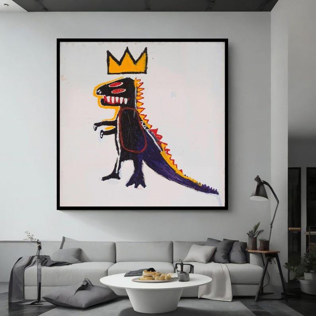 Jean Michel Basquiat Dinosaur Art Print, Basquiat Crown Art, Modern ...