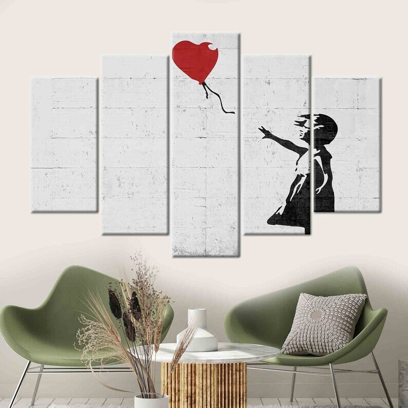 Banksy Girl With Balloon, Red Printed, Balloon Canvas, Balloon Art ...