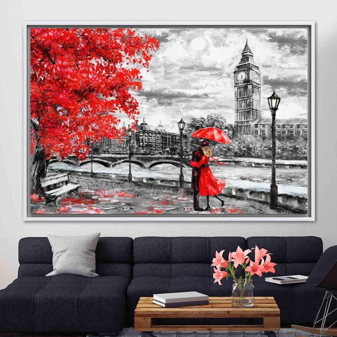 Modern Art Canvas, London Art, Umbrella Canvas Art, Red Umbrella Art ...