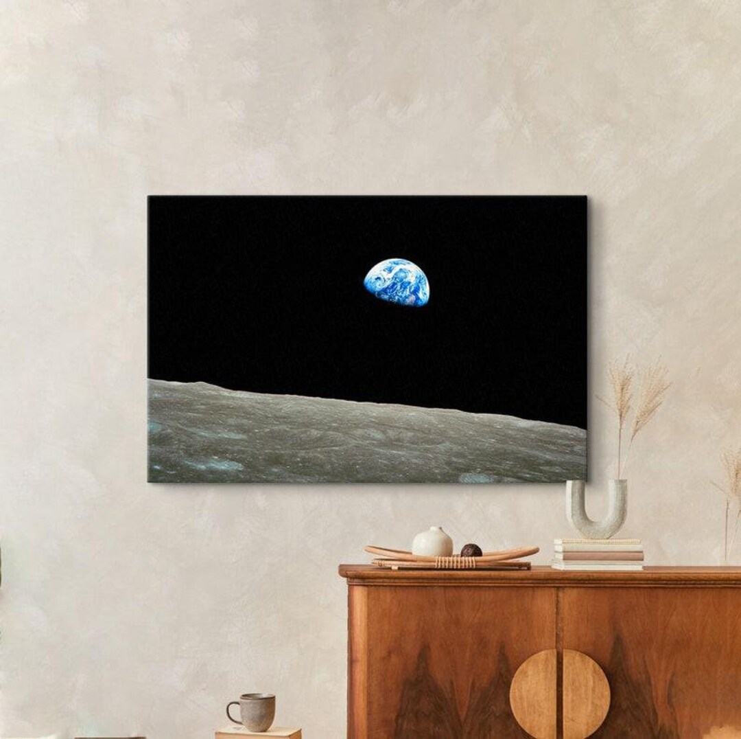 Earthrise Apollo 8 NASA Canvas Print, Earth From Moons Surface From the ...