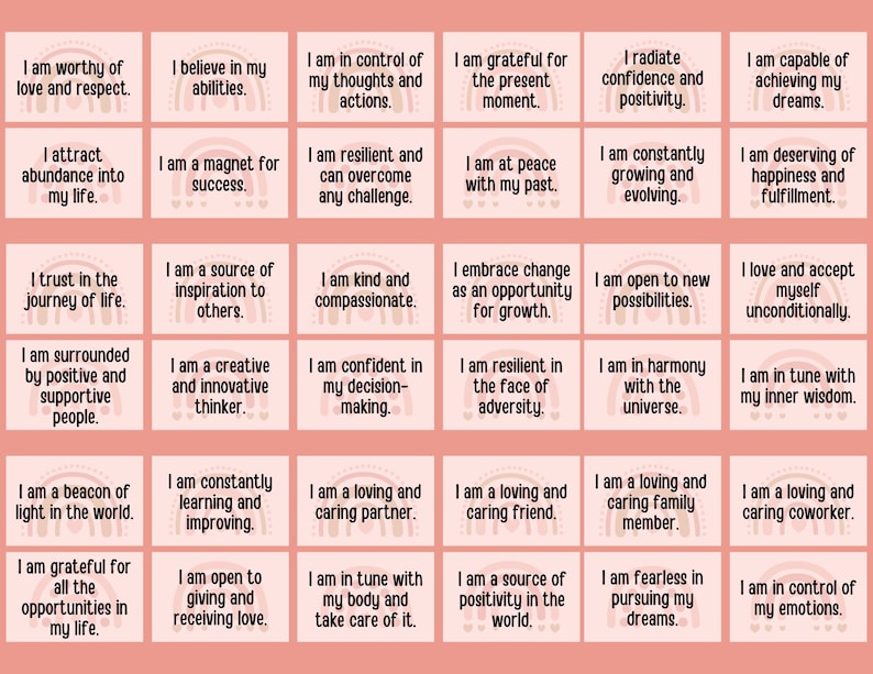 36 Affirmation Cards for Self Improvement - Etsy