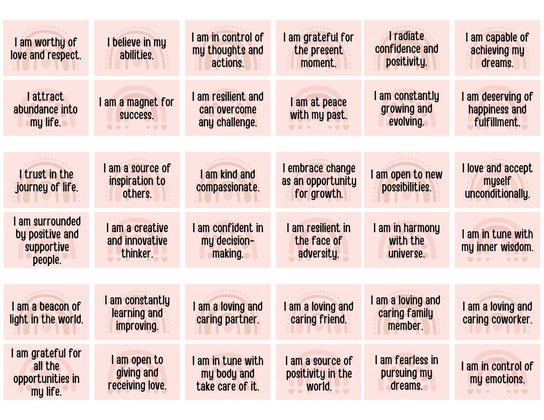 36 Affirmation Cards for Self Improvement - Etsy