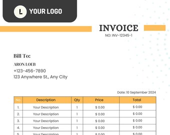 Title: Fully Editable Invoice Template Streamline Your Billing - Etsy