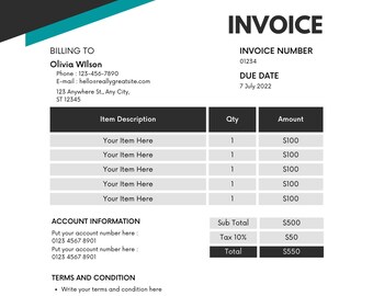 Title: Fully Editable Invoice Template Streamline Your Billing - Etsy