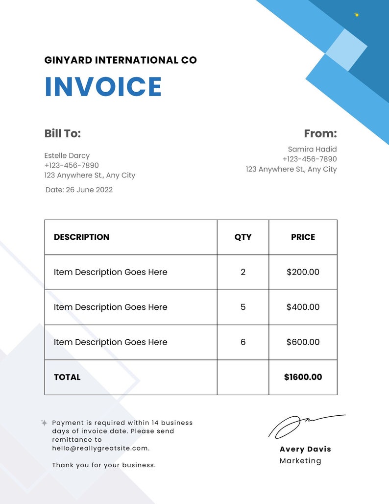 Title: Fully Editable Invoice Template Streamline Your Billing - Etsy