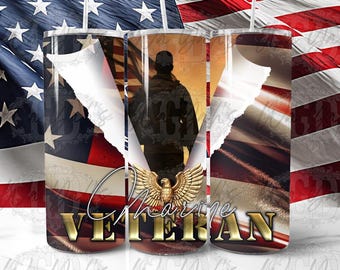 Marine Veteran 20oz Sublimation Tumbler Wrap Design Printable PNG for ...