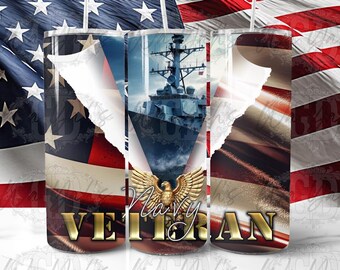 Navy Veteran 20oz Sublimation Tumbler Wrap Design Printable PNG for ...