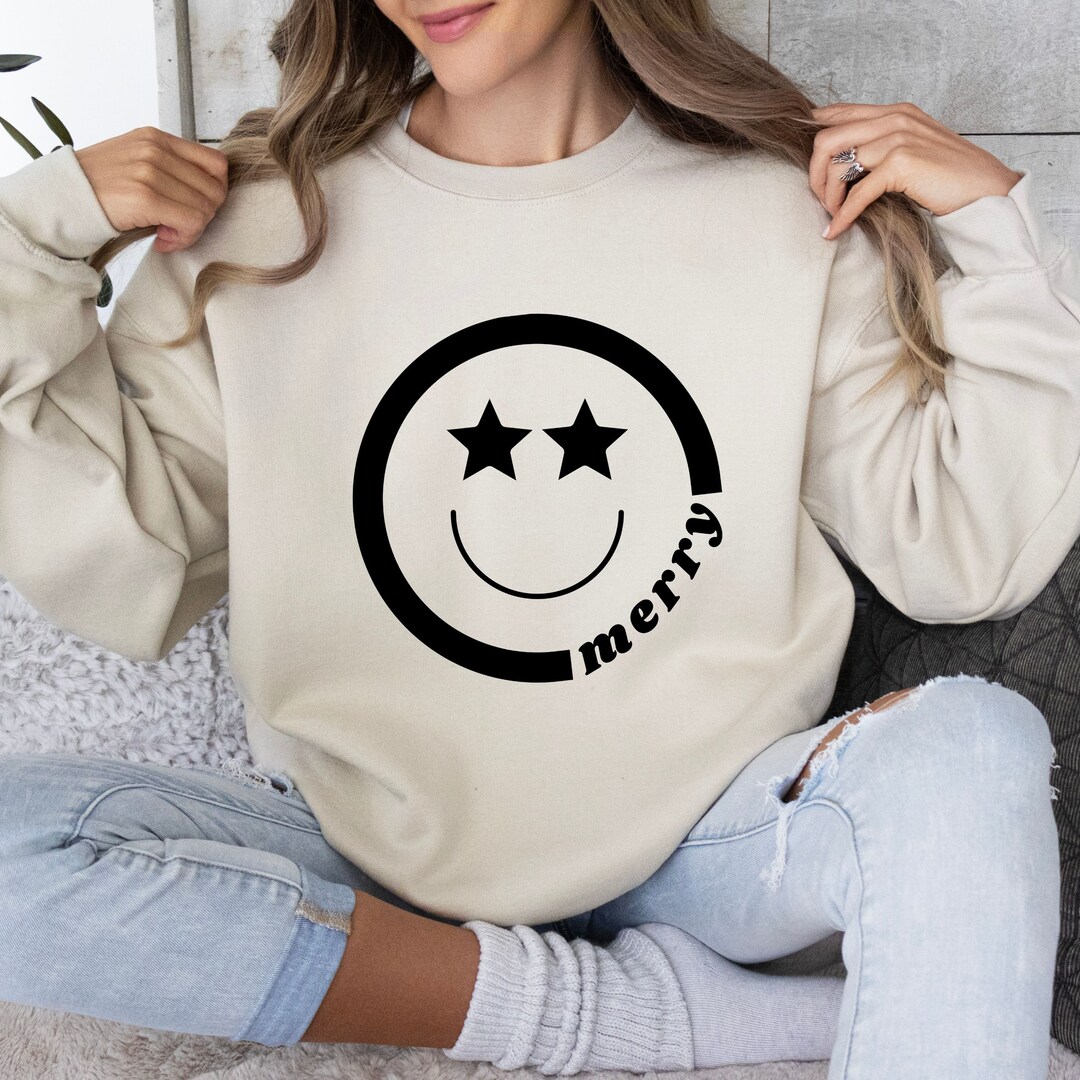 Merry Christmas SVG - Merry SVG - Stars Smiley Face SVG - Etsy