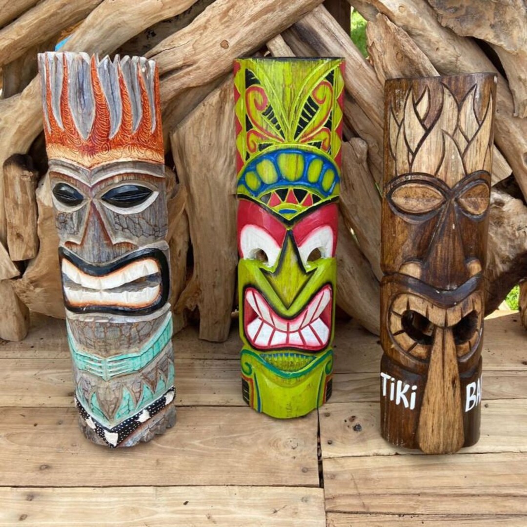 Wooden Tiki Bar Mask - Grey Aqua Horns Design - Etsy UK