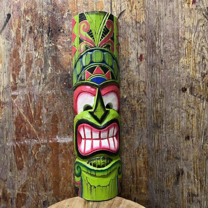 Wooden Tiki Bar Mask - Green Design Tiki Bar, Home Bar, Man Cave Wall ...