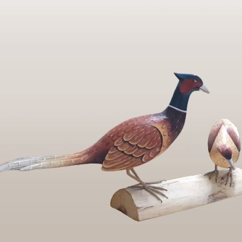 Large Hand Carved Pheasants Sculpture, Statue, Ornament. Hand Painted ...