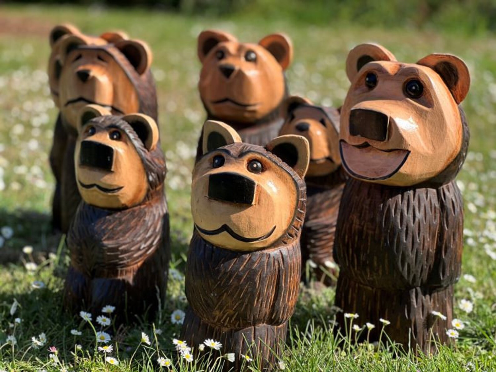 Hand Carved Wooden Barney Bear Sculpture-large. Outdoor Indoor Statue ...
