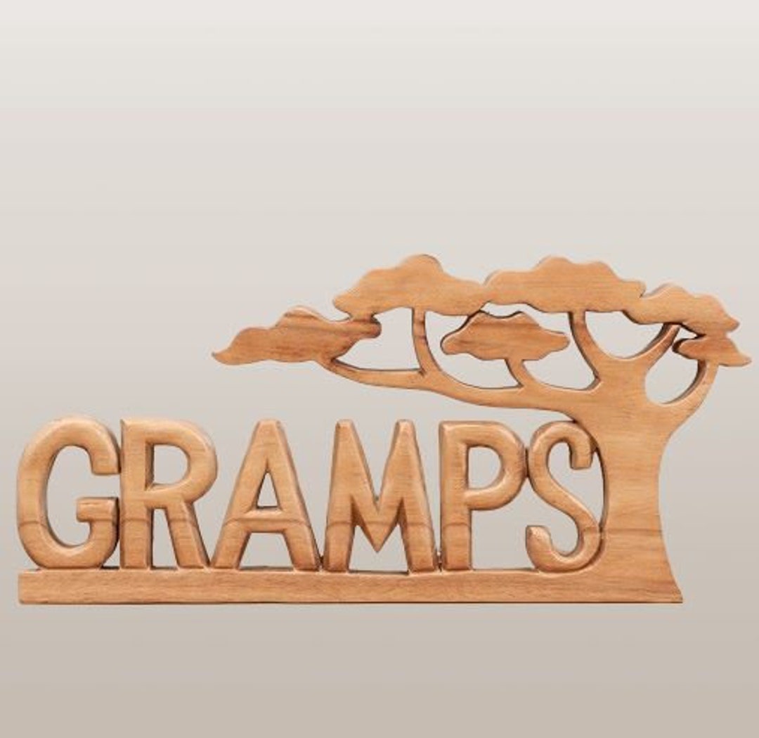 Hand Carved Wooden Art Work Gramps- Word Art Acacia Wood. Home Decor ...