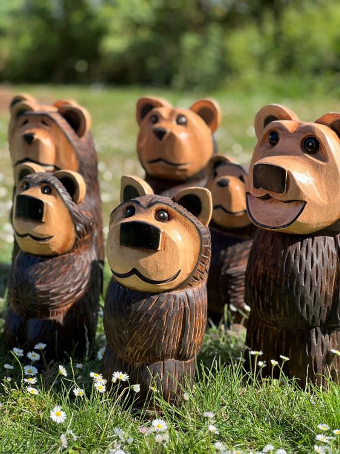 Hand Carved Wooden Barney Bear Sculpture-large. Outdoor Indoor Statue ...