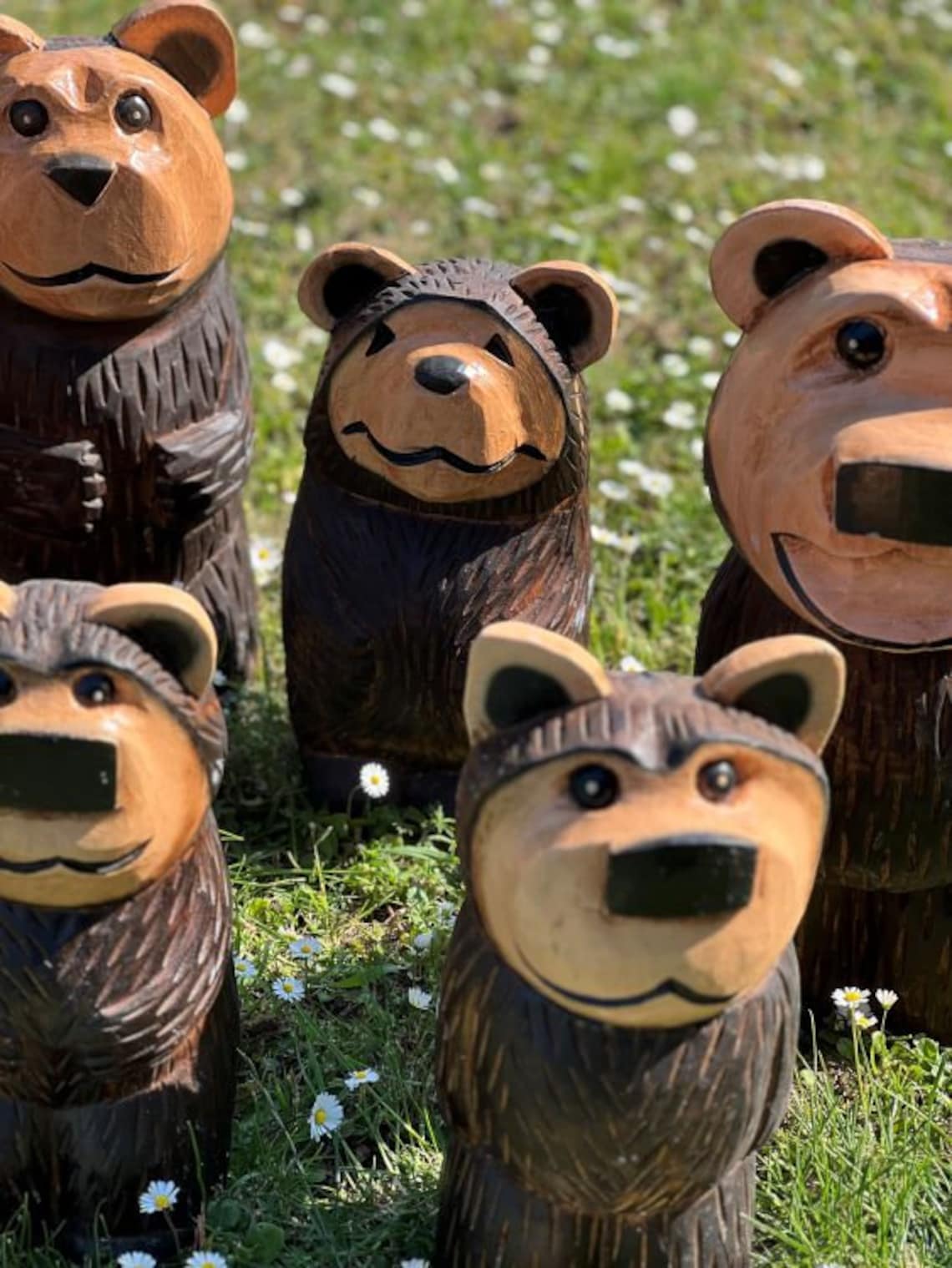 Hand Carved Wooden Barney Bear Sculpture-large. Outdoor Indoor Statue ...