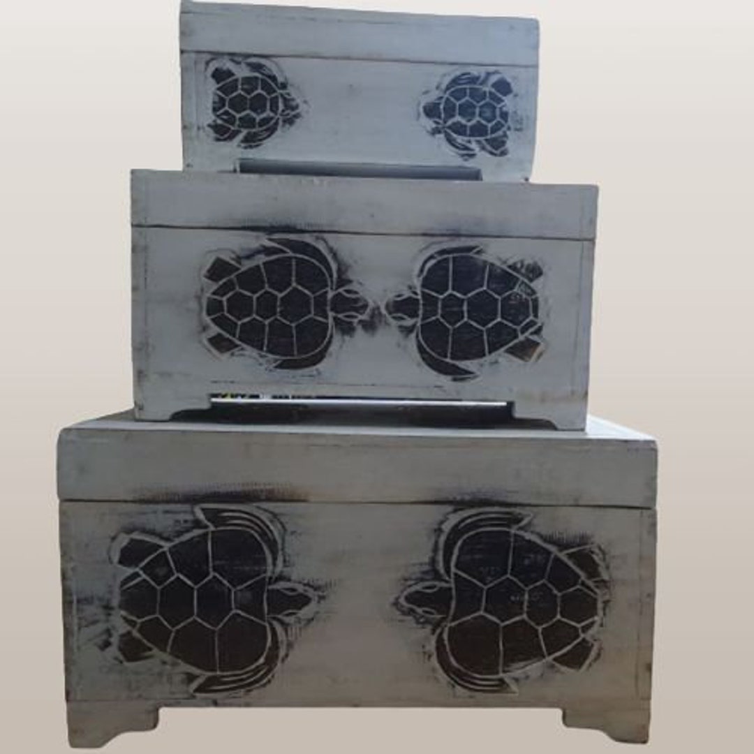 Handcrafted Wooden Turtle Design Chests. Handmade Hand Painted White ...