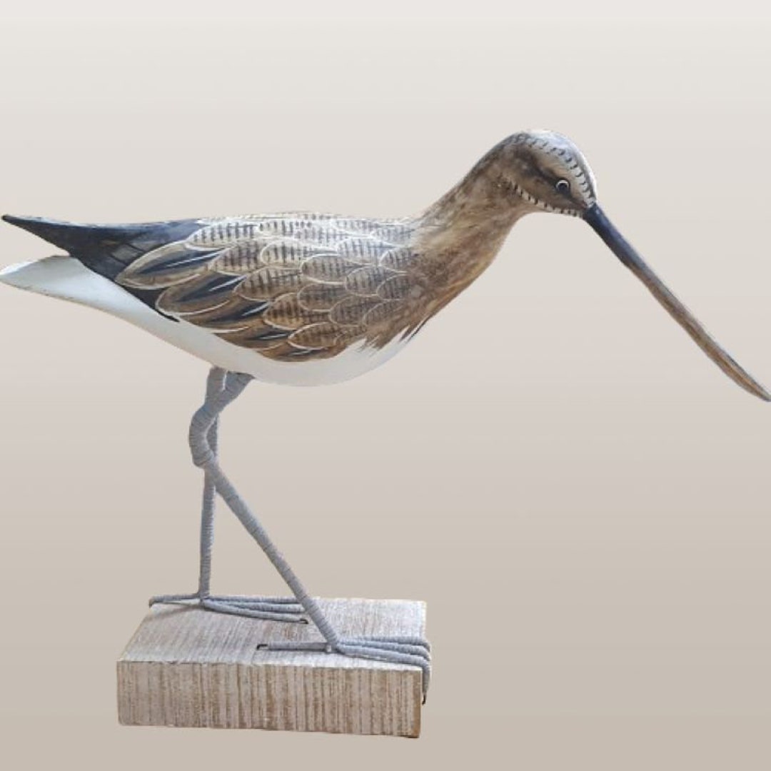 Hand Carved Wooden Curlew Ornament, Hand Painted Bird on Wood, Bird ...