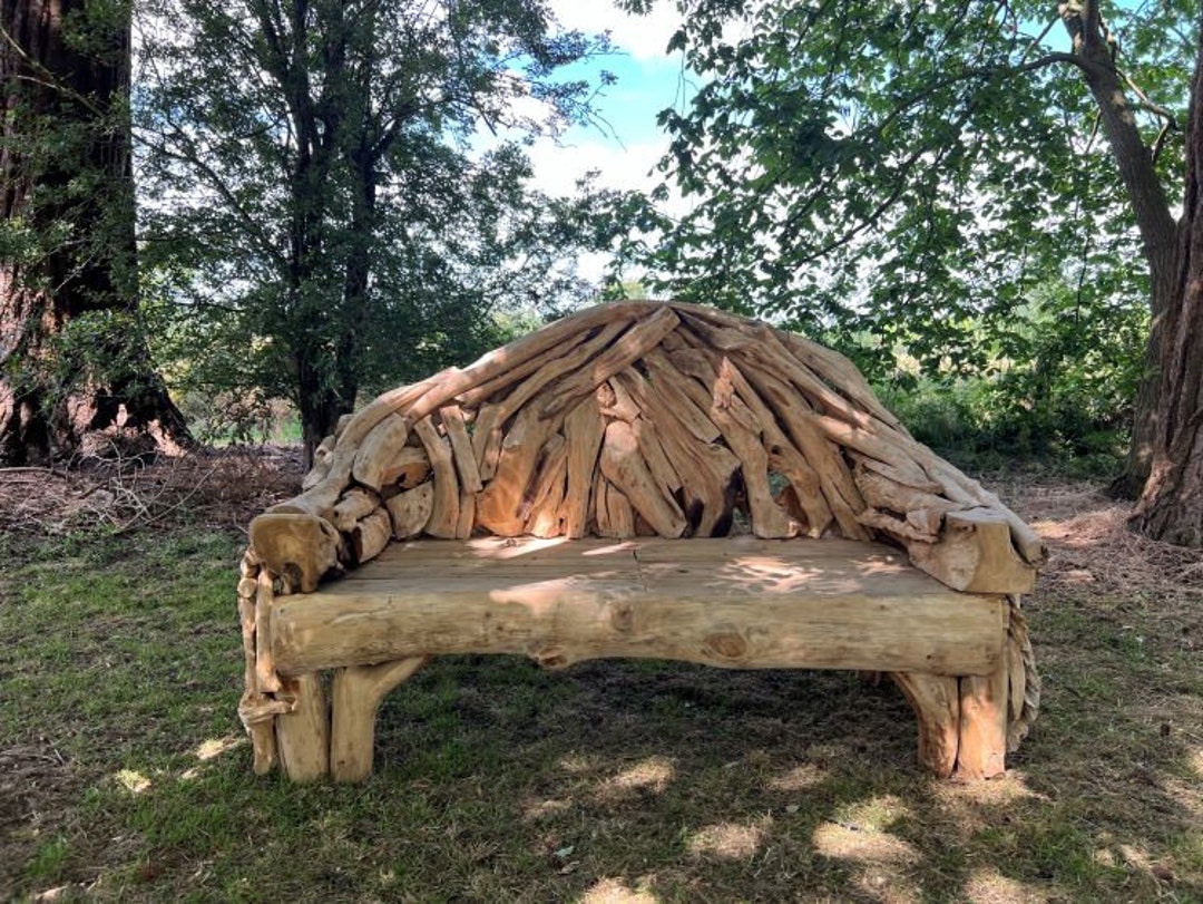 Handcrafted Teak Rustic Bench, Garden Furniture. Wooden Bench. Handmade ...